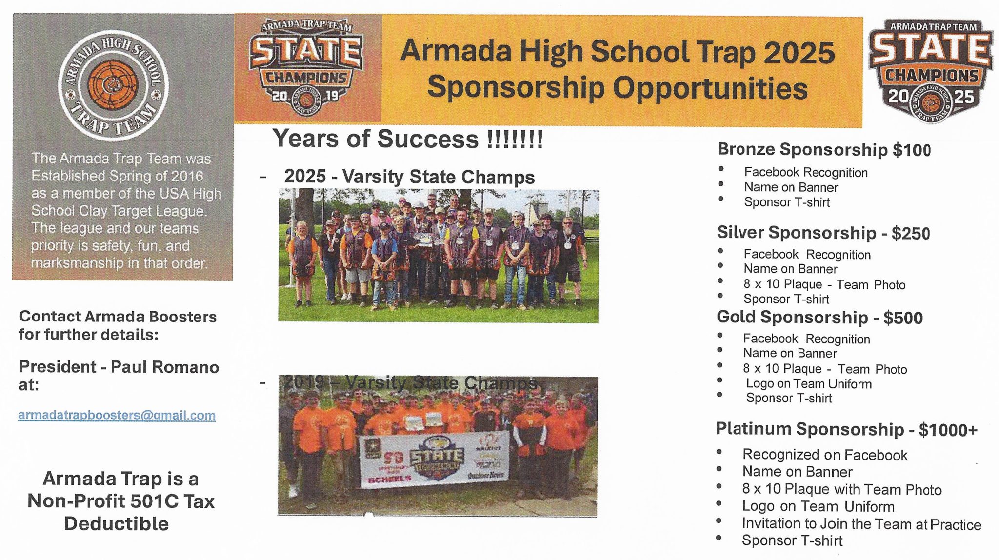 Armada High School Trap Team - Sponsorship